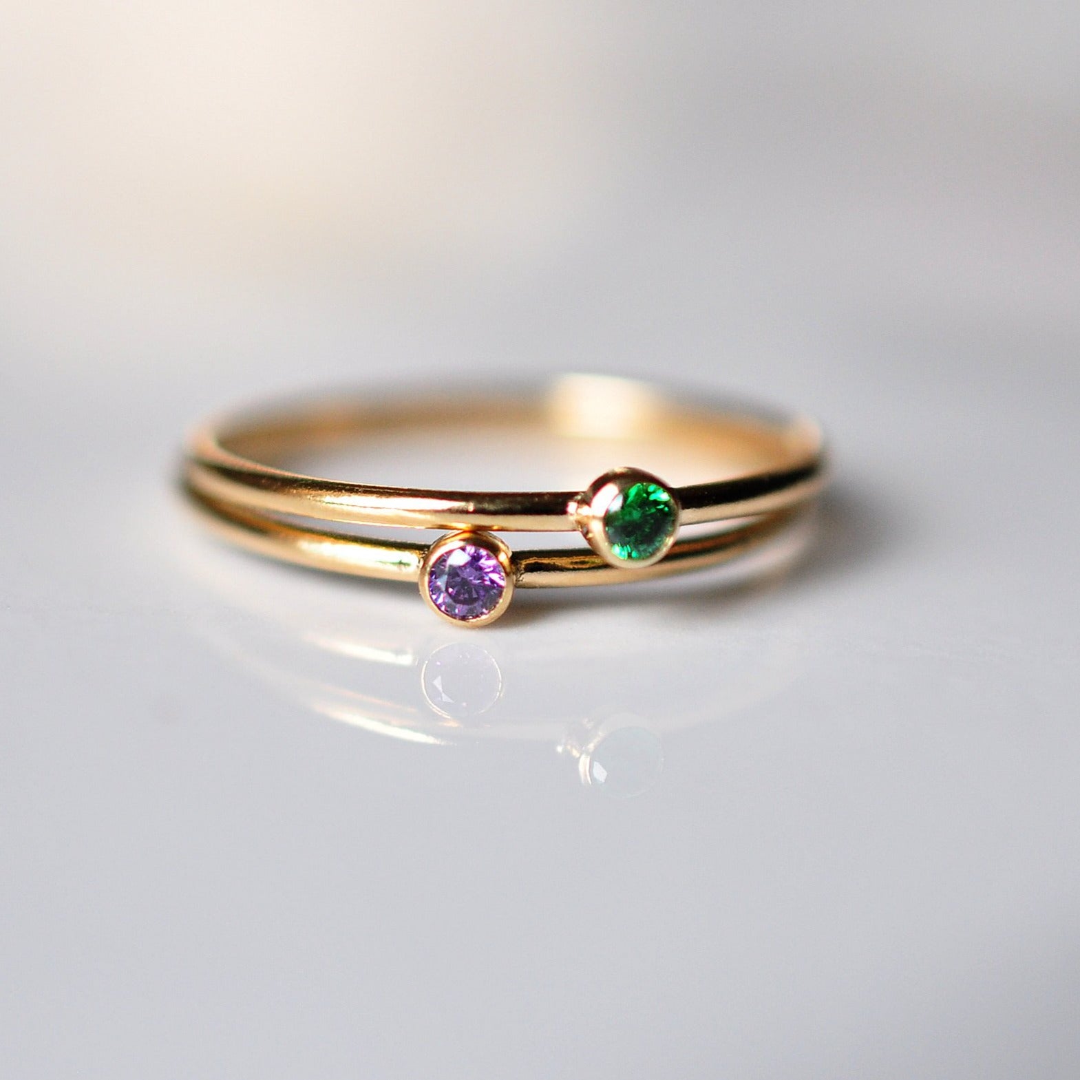 Two Birthstones Ring Stack – Quad Espresso Jewelry